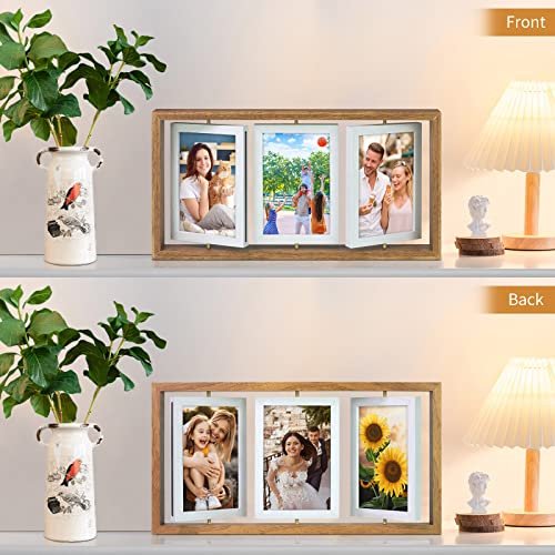 ZEEYUAN 4x6 Rotating Photo Frame Rustic 4x6 Wooden Picture Frames, Double Side-Display 6 Photos, Floating Photo Frame 4x6 Family Frame for Tabletop Display