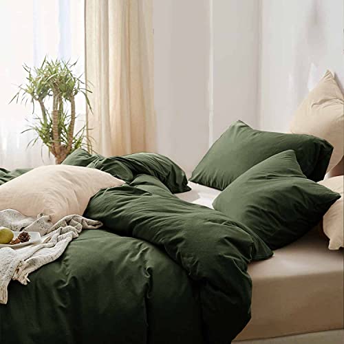 ETDIFFE California King Duvet Cover, 3pc Soft Farmhouse Cal King Size Bedding Comforter Cover Set, 1 Lightweight Cali King Microfiber Duvet Cover and 2 Pillowcases for Women Men, Dark Olive Green