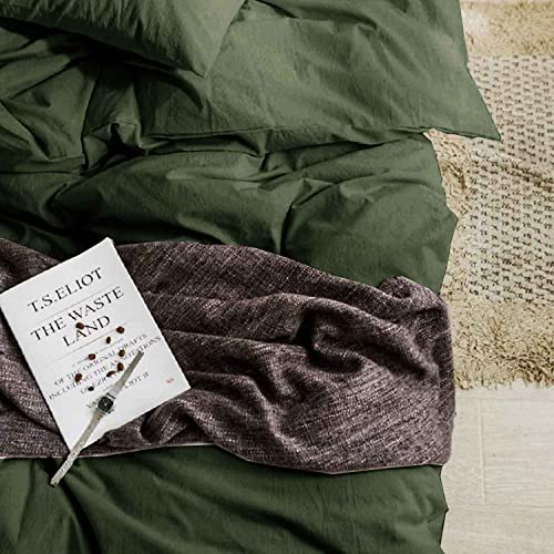 ETDIFFE California King Duvet Cover, 3pc Soft Farmhouse Cal King Size Bedding Comforter Cover Set, 1 Lightweight Cali King Microfiber Duvet Cover and 2 Pillowcases for Women Men, Dark Olive Green