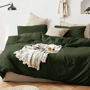 ETDIFFE California King Duvet Cover, 3pc Soft Farmhouse Cal King Size Bedding Comforter Cover Set, 1 Lightweight Cali King Microfiber Duvet Cover and 2 Pillowcases for Women Men, Dark Olive Green