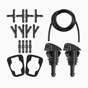 auceli 17 pcs set windshield washer hose kit, 12 pcs hose connectors, 5m washer fluid hose, 2 fan nozzles, 2 rubber gaskets, connect car water pump and nozzles suitable for most car