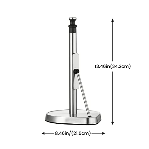 Lucalda Paper Towel Holder Countertop- Easy to Tear Paper Towel Holder Stand Stainless Steel Paper Towel Holder Fit Most Size Paper Roll- Kitchen Paper Towel Rack with Adjustable Tension Arm