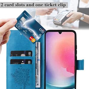 PAOBIR Phone Case for Samsung Galaxy A24 5G,Wallet Case,Flip Case PU Leather Emboss Tree Cat Flowers Folio Magnetic Kickstand Cover Card Slots for Samsung Galaxy A24 5G Blue