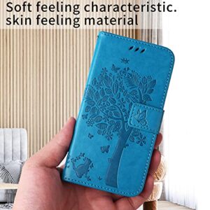 PAOBIR Phone Case for Samsung Galaxy A24 5G,Wallet Case,Flip Case PU Leather Emboss Tree Cat Flowers Folio Magnetic Kickstand Cover Card Slots for Samsung Galaxy A24 5G Blue