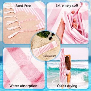 Plauthus Turkish Beach Towel 2 Pack-39” x 71”-Oversized & Sand Proof & Quick Dry & Compact-Extra Lager Cotton Beach Towels for Adults on Beach, Bath, Pool, Travel, Yoga, Camping- Pink