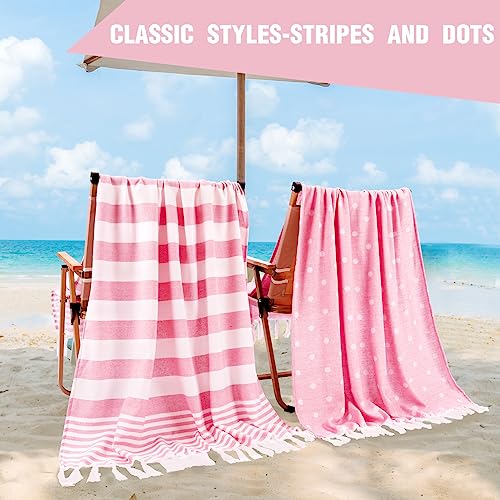 Plauthus Turkish Beach Towel 2 Pack-39” x 71”-Oversized & Sand Proof & Quick Dry & Compact-Extra Lager Cotton Beach Towels for Adults on Beach, Bath, Pool, Travel, Yoga, Camping- Pink