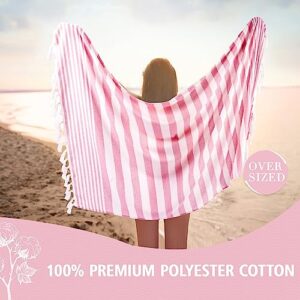 Plauthus Turkish Beach Towel 2 Pack-39” x 71”-Oversized & Sand Proof & Quick Dry & Compact-Extra Lager Cotton Beach Towels for Adults on Beach, Bath, Pool, Travel, Yoga, Camping- Pink