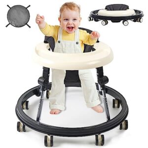 napei foldable baby walker with wheels, baby walker & activity center for boys girls 6-18 months, enlarged chassis baby walker and bouncer combo, seat & height adjustable toddler walker, anti-rollover