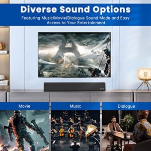 BESTISAN Sound Bars for TV, PC, Gaming, Monitor, 50 Watts Sound Bar with Bluetooth 5.0/HDMI ARC/Optical/Coaxial/AUX/USB Disk Connections, 3 Audio Modes, Bass Adjustable, 16 Inch, Wall Mountable