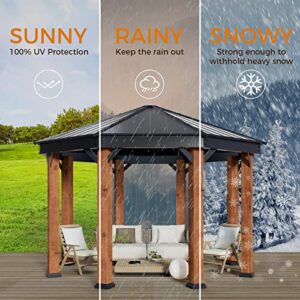 EROMMY 15' x 15' Hardtop Gazebo, Outdoor Wood Looking Aluminum Octagon Wood Grain Gazebos with Galvanized Steel Roof for Patio, Backyard, Deck and Lawns