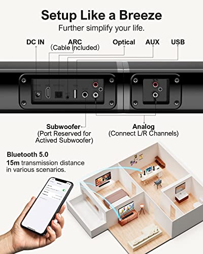 ULTIMEA 2.2ch Sound Bars for TV, 2-in-1 Separable TV Soundbar, 2 TV Speakers Sound Bar for Surround System, 32Inch PC Sound Bar Bluetooth 5.0/Optical/Aux/USB/HDMI Home Theater Soundbar, Wall Mountable