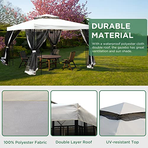 Gazebo Canopy, 10x10 Outdoor Gazebo Backyard Canopy Tent with Mosquito Netting and Double Roof for Party, Wedding, BBQ and Event