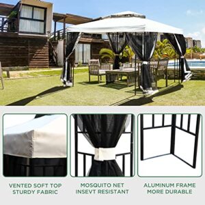 Gazebo Canopy, 10x10 Outdoor Gazebo Backyard Canopy Tent with Mosquito Netting and Double Roof for Party, Wedding, BBQ and Event