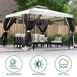 Gazebo Canopy, 10x10 Outdoor Gazebo Backyard Canopy Tent with Mosquito Netting and Double Roof for Party, Wedding, BBQ and Event