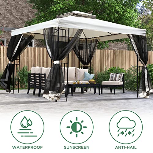 Gazebo Canopy, 10x10 Outdoor Gazebo Backyard Canopy Tent with Mosquito Netting and Double Roof for Party, Wedding, BBQ and Event