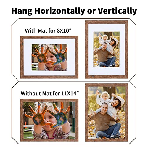 SEEDLING PHOTO FRAME 11x14 Picture Frame Set of 4, Display Pictures 8x10 with Mat or 11x14 Without mat,Wall Rustic Wood Picture Frames 11x14(Rustic Wood)