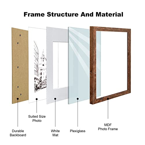 SEEDLING PHOTO FRAME 11x14 Picture Frame Set of 4, Display Pictures 8x10 with Mat or 11x14 Without mat,Wall Rustic Wood Picture Frames 11x14(Rustic Wood)