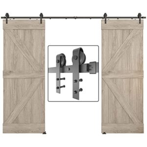 dondelight 12ft sliding barn door hardware track kit for double door, heavy duty modular sliding door track hardware set for interior & exterior door