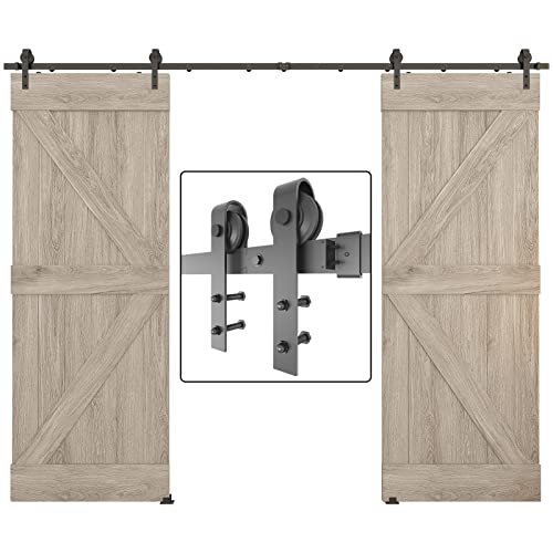 Dondelight 12FT Sliding Barn Door Hardware Track Kit for Double Door, Heavy Duty Modular Sliding Door Track Hardware Set for Interior & Exterior Door