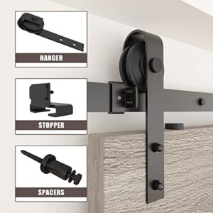 Dondelight 12FT Sliding Barn Door Hardware Track Kit for Double Door, Heavy Duty Modular Sliding Door Track Hardware Set for Interior & Exterior Door