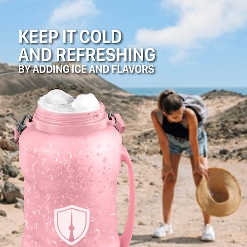 Collapsible Water Bottle for Traveling, Hiking 64 oz Gen 2.0 - Motivational Water Bottle with Time Markings - Half Gallon / 2 L Capacity - BPA Free & Dishwasher Safe (Fruity Pink)