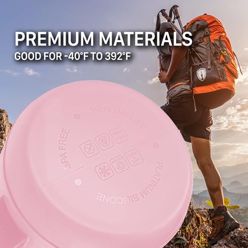 Collapsible Water Bottle for Traveling, Hiking 64 oz Gen 2.0 - Motivational Water Bottle with Time Markings - Half Gallon / 2 L Capacity - BPA Free & Dishwasher Safe (Fruity Pink)