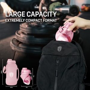 Collapsible Water Bottle for Traveling, Hiking 64 oz Gen 2.0 - Motivational Water Bottle with Time Markings - Half Gallon / 2 L Capacity - BPA Free & Dishwasher Safe (Fruity Pink)