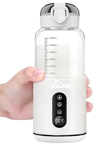 Portable Water Warmer for Baby Formula Travel, Wireless 9000mAh Battery Operated Portable Bottle Warmer, Precise & Adjustable Temperature, 10 Oz Detachable Glass Travel Bottle Warmer for Breastmilk