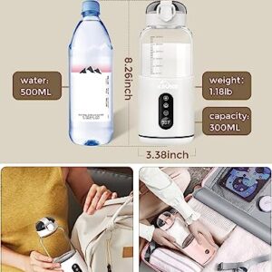 Portable Water Warmer for Baby Formula Travel, Wireless 9000mAh Battery Operated Portable Bottle Warmer, Precise & Adjustable Temperature, 10 Oz Detachable Glass Travel Bottle Warmer for Breastmilk