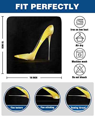 4 Pcs Dining Chair Slipcovers Golden Sexy High-Heeled Shoe,Removable Chair Back Covers Women Shining Heels on Dark Black Chair Protector for Home Kitchen Dining Room Holiday Party Decor