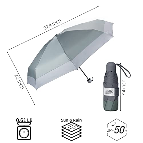 KAYLEINSTER Travel Umbrella Compact Folding Umbrella,Small Umbrella for Rain & Sun,Parasol Umbrella UV Protection UV Blocker,8 Ribs Windproof Umbrella,Lightweight & Portable Umbrella for Women Men Kids(Dark Green)