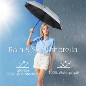 KAYLEINSTER Travel Umbrella Compact Folding Umbrella,Small Umbrella for Rain & Sun,Parasol Umbrella UV Protection UV Blocker,8 Ribs Windproof Umbrella,Lightweight & Portable Umbrella for Women Men Kids(Dark Green)