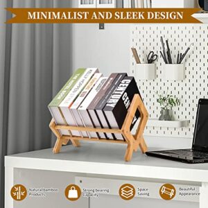 Bamboo Desktop Bookshelf - Compact Tabletop Bookcase for Small Spaces - Desk Organizer x - Mini Wooden Bookcases for Home and Office - Book Display Rack for Kids (Wood, Green)