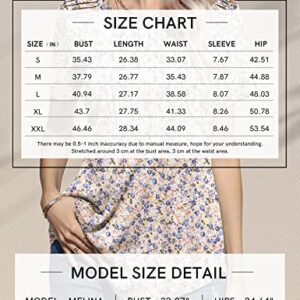 Widmile Womens Tunic Tops Crew Neck Short Sleeve Shirts Fashion Casual Pleated Pullover Blouses to Wear with Leggings Floral Pink,L