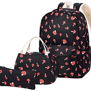 FEWOFJ Mushroom School Backpack for Teen Girls, Bookbag with Lunch Box and Pencil Case