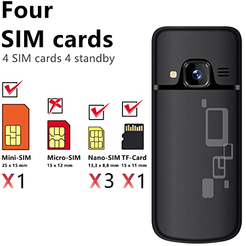 V9500 Unlocked Mobile Phone, 2G Senior Cell Phone, Support 4 SIM Card Auto Call Recorder Speed dial Magic Voice FM Radio 2.4" Screen 1200mAh Cellphones (Black)