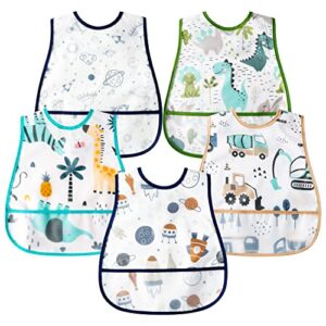 r horse 5pcs baby bibs set toddler bibs with crumb catcher pocket & snap button adjustable outer space pattern waterproof baby feeding bibs for baby boys girls 6-24 months