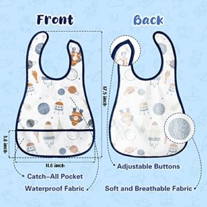 R HORSE 5Pcs Baby Bibs Set Toddler Bibs with Crumb Catcher Pocket & Snap Button Adjustable Outer Space Pattern Waterproof Baby Feeding Bibs for Baby Boys Girls 6-24 Months