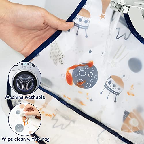 R HORSE 5Pcs Baby Bibs Set Toddler Bibs with Crumb Catcher Pocket & Snap Button Adjustable Outer Space Pattern Waterproof Baby Feeding Bibs for Baby Boys Girls 6-24 Months