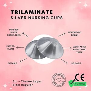 SilverMio The Original Silver Nursing Cups, Nipple Shields for Nursing Newborn, Nursing Silver Breast Pads Breastfeeding Newborn Essentials Must Haves, Baby Essentials (Regular Trilaminate)