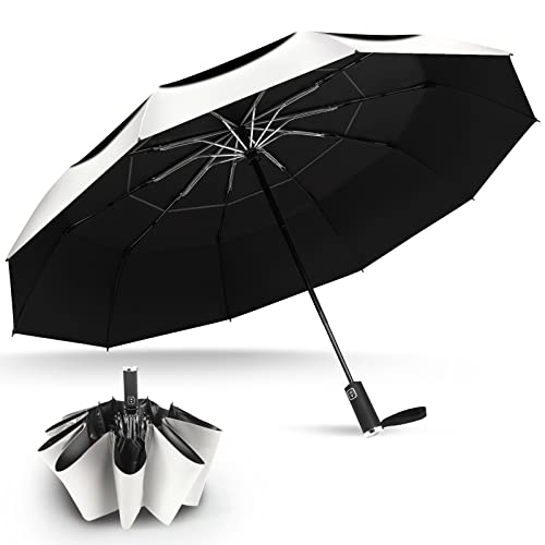 Umbrellas for Rain Windproof Travel Umbrella Folding Portable Compact Umbrella with Automatic Open Close for Men and Women White 46