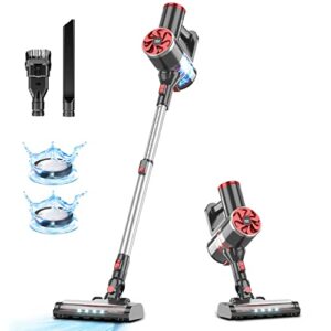 prettycare cordless vacuum cleaner, self-standing, 25kpa powerful suction stick vacuum with smart led display, 40min long runtime brushless motor, lightweight vacuum for hardwood floor carpet pet hair