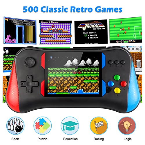 Handheld Game Console for Kids Adults, 3.5'' LCD Screen Handheld Video Game Console, Preloaded 500 Classic Video Games with Rechargeable Battery, Support 2 Players and TV Connection