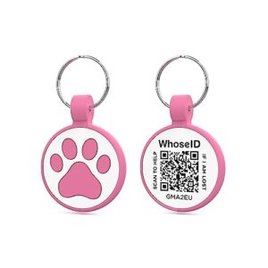 whoseid personalized dog tag, laser engraving qr code, silicone dog id tag, pet online profile, scan qr code send location, collar harness accessories (medium to large breeds - 1.25", rose)