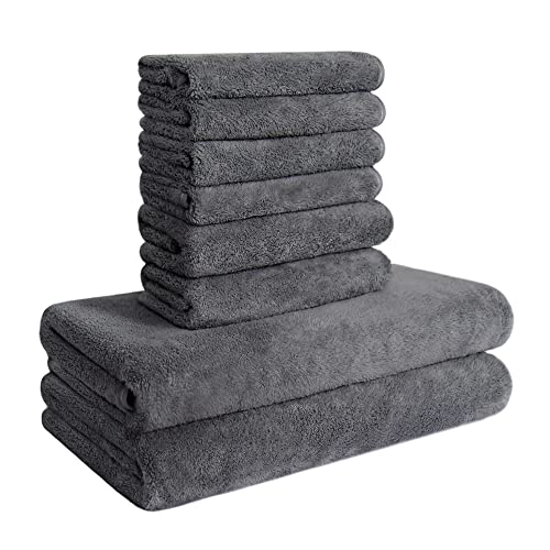 CASOFU Bath Towel Set, Quick Drying Microfiber Coral Velvet Towels, 2 Bath Towels 2 Hand Towels 4 Washcloths, Lightweight Highly Absorbent Towels for Bathroom, Shower, Spa, Yoga, Travel