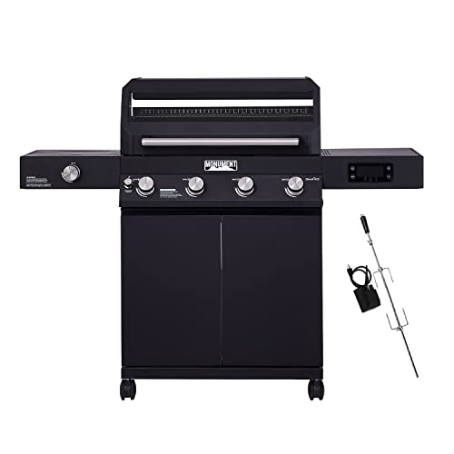 Monument Grills 4-Burner Liquid Propane Gas Smart bbq Grill Denali D425 with Stainless Steel Rotisserie Kit(2 Items)