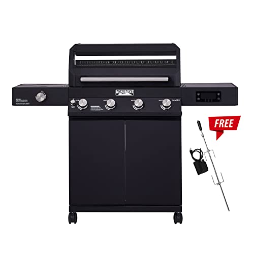 Monument Grills 4-Burner Liquid Propane Gas Smart bbq Grill Denali D425 with Stainless Steel Rotisserie Kit(2 Items)