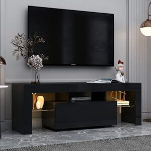 BAMACAR LED TV Stand For 60 Inch TV, LED Entertainment Center For 55 50 Inch TV, Black TV Stand For 55+ Inch TV, Gaming TV Stand For Living Room Bedroom, 60 Inch TV Stand With Storage Media TV Console