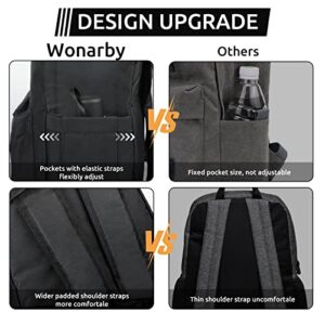 Wonarby Laptop College Backpack for Women Men Black Bookbag with Computer Compartment - Lightweight Book Bag - Large Back Pack for Travel, Work