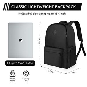 Wonarby Laptop College Backpack for Women Men Black Bookbag with Computer Compartment - Lightweight Book Bag - Large Back Pack for Travel, Work